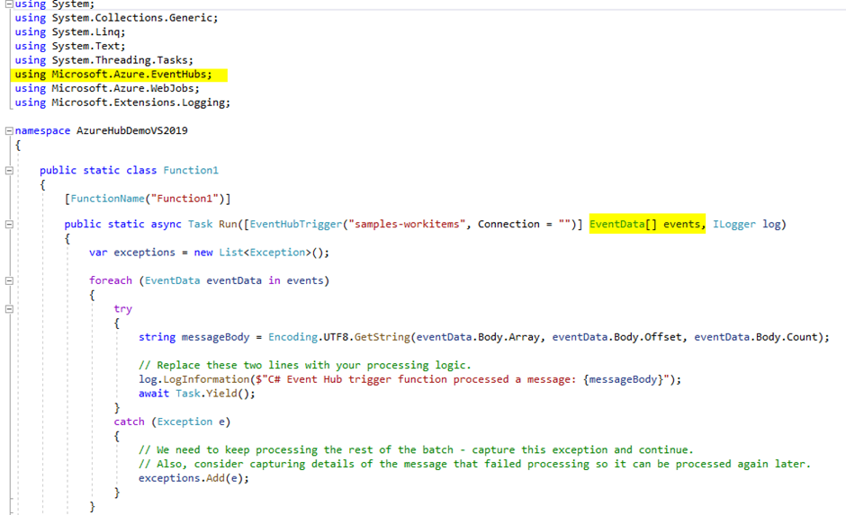 Getting Started with Azure Event Hub and IOT Hub Triggers using Visual ...